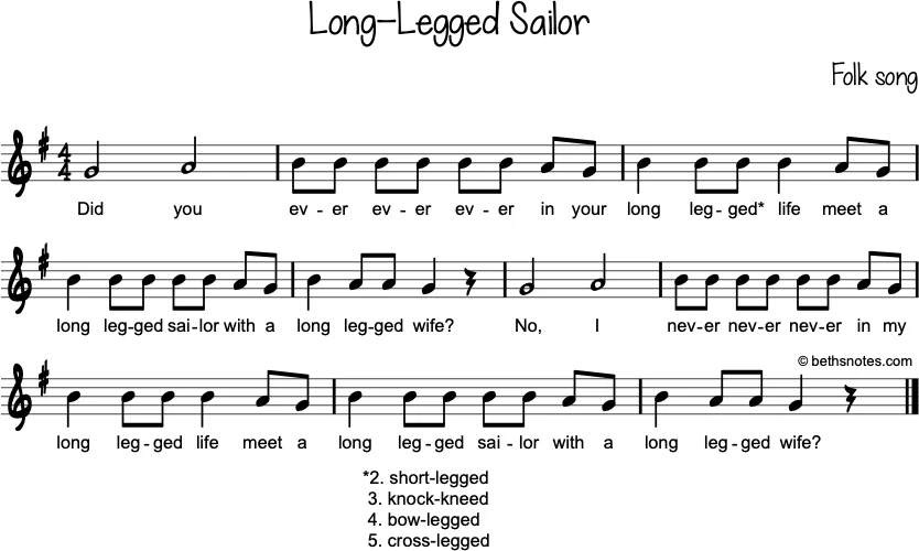 Long-Legged Sailor Beth's Notes Songs + Resources
