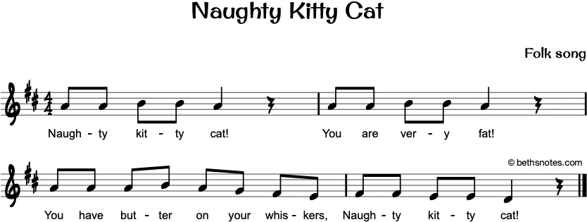 Naughty Kitty Cat Beth's Notes Songs + Resources