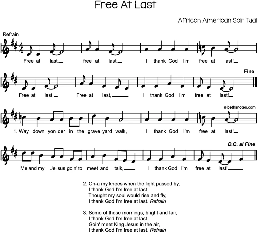 Free At Last Beth's Notes Songs + Resources