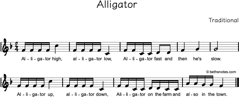 Alligator Beth's Notes Songs + Resources