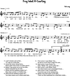 Frog Went A-Courtin' Beth's Notes Songs + Resources