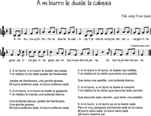 A mi burro le duele la cabeza Beth's Notes Songs + Resources
