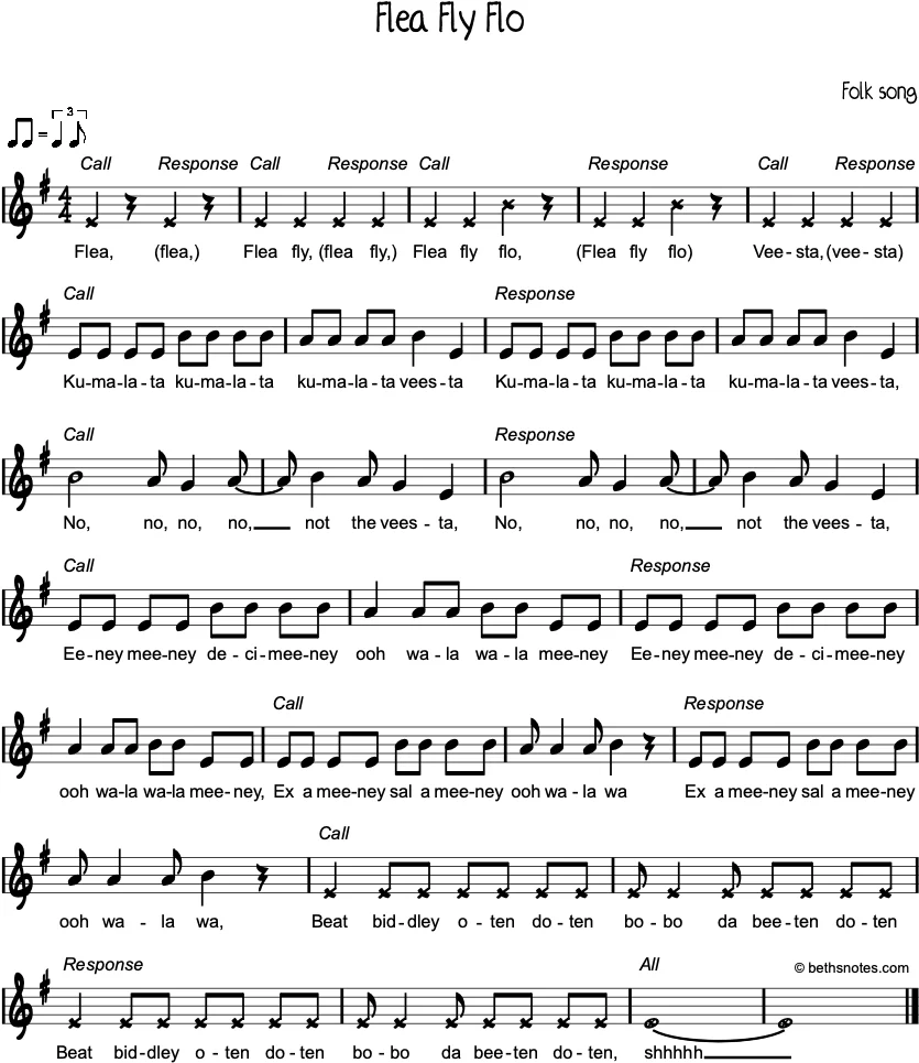Flea Fly Flo Beth's Notes Songs + Resources