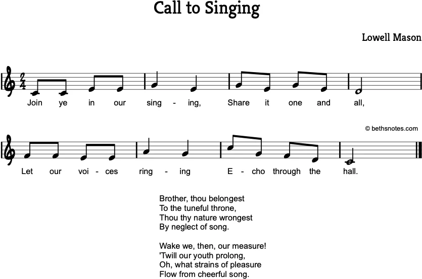 Call to Singing Beth's Notes Songs + Resources