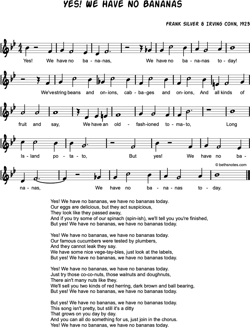 Yes! We Have No Bananas Beth's Notes Songs + Resources