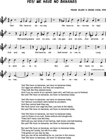 Yes! We Have No Bananas - Beth's Notes