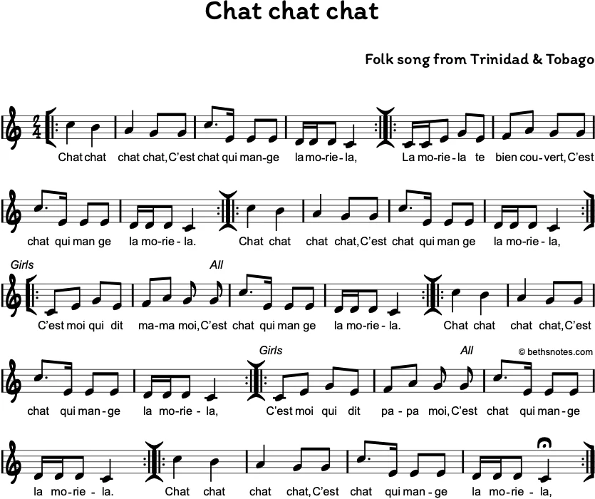 Chat chat chat Beth's Notes Songs + Resources