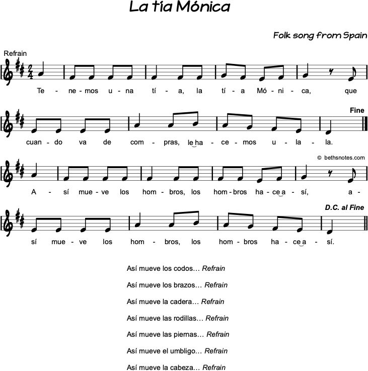 La Tía Mónica Beths Notes Songs And Resources